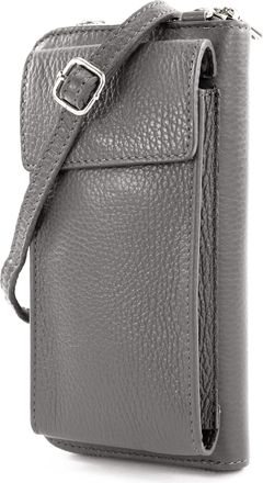 modamoda.de P06 Damen Leder Umh&auml;ngetasche Geldb&ouml;rse Handytasche 6,5 Zoll handmade in Italy, Farbe:Graphitgrau