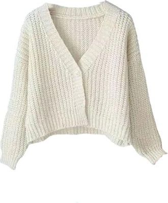 Generic Cardigan uni &agrave; manches courtes et &agrave; manches longues pour femme - Col en V - Boutonn&eacute;, blanc, Taille Unique