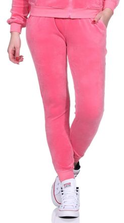 Jela London Damen Nicki Jogginghose Samt Velour Homewear, Dunkelrosa 36 38 (M)