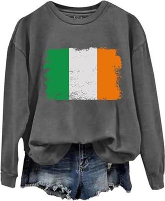 Generic Pull de la Saint-Patrick pour femme, pull imprim&eacute; tr&egrave;fle irlandais &agrave; manches longues pour femme, sweatshirts de f&ecirc;te sans capuche, cadeaux tr&egrave;fle port
