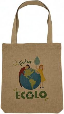 Fabulous Sac Shopping Tote Bag Aspect Lin - Futur Ecolo H&eacute;ros Environnement Avenir - Sac de Courses Toile Epaisse 360g Beige Naturel Cabas Port&eacute; Epaule Solide 