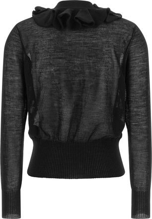 Nude Ruffled Wool Blend Cardigan - Black