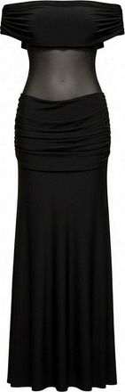 Goddiva Maxikleid Gathered Off The Shoulder Mesh Waist Panel Maxi Dress Langes Kleid, Meerjungfrau, Bodycon