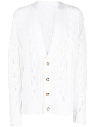 1989 STUDIO cardigan en maille ajour&eacute;e &agrave; col v - Blanc