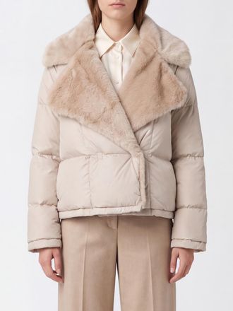 Antonelli Kurze zweireihige Daunenjacke aus Nylon mit Pelzkragen