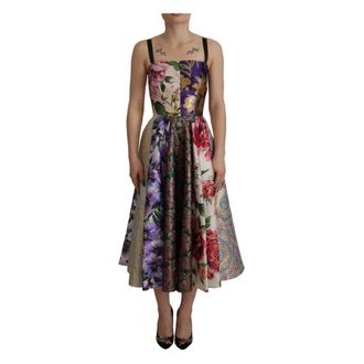 Dolce & Gabbana Blumiges Jacquard Seiden Midi Kleid - - Dresses - Damen - Mehrfarbig - 2XS