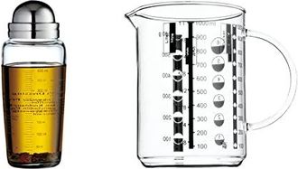 WMF Salat Dressingshaker 400ml, Glasbeh&auml;lter mit Skalierung, mit 5 aufgedruckte Rezepte, Glas, Cromargan Edelstahl, sp&uuml;lmaschinengeeignet & Messbecher 1 l