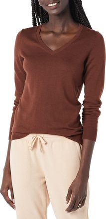 Amazon Essentials Damen Leichter, langärmeliger Pullover mit V-Ausschnitt (erhältlich in Übergröße), Klassische Passform, Toffee-Braun, XX-Large