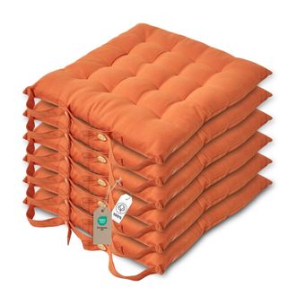 Homescapes 6er Set Stuhlkissen 40x40 cm Terracotta-orange - Sitzkissen Outdoor/Indoor mit Baumwollbezug, Sitzpolster waschbar und Oeko-TEX-Zertifiziert f&uuml;r Esszi