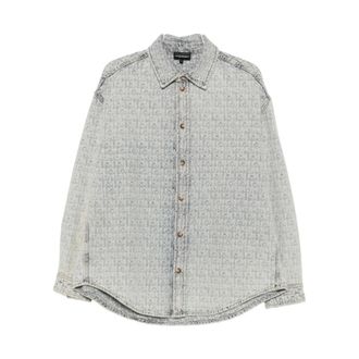 Emporio Armani Bedrucktes Baumwollhemd - - Shirts - Herren - Blau - L