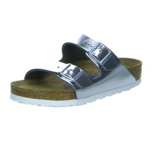 Birkenstock Classic 1005960 Arizona Leder Softfootbed, Damen Pantoletten, Silber (Metallic Silver), 41 EU (7.5 UK)