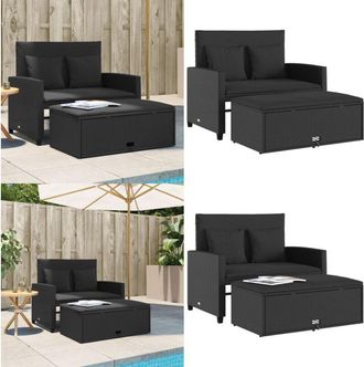 vidaXL Gartensofa mit Kissen 2-Sitzer Schwarz Poly Rattan - Gartensofa - Outdoor-Sofa - Rattan-Sofa - 2-Sitzer-Sofa - Gartenm&ouml;bel - Home & Living