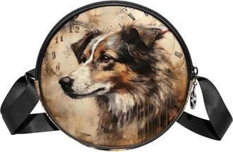 Generic Sac &agrave; bandouli&egrave;re rond pour femme, petit sac &agrave; bandouli&egrave;re vintage avec fermeture &eacute;clair, bretelles r&eacute;glables, sac &agrave; main rond d&eacute;contract&eacute; pour femmes