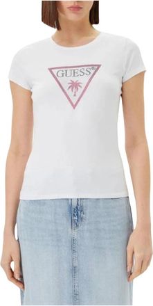 Guess Triangle Rhinestones Kurzarm-T-Shirt - - Tops - Damen - Wei&szlig; - S