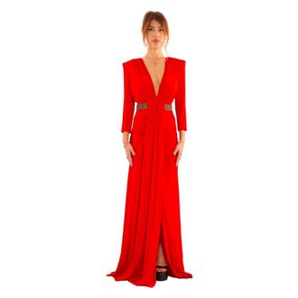 BABYLON Femme, Robes, Rouge, Taille: 36 FR Elegant Jewel Belt Evening Dress