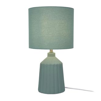 Relaxdays Tischlampe, gemusterter Keramikfu&szlig;, Stoffschirm, E27, HxD: 42 x 23 cm, Nachttischlampe mit Kabel, mintgr&uuml;n