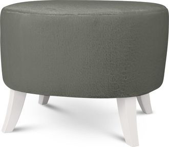 MG Design Ovaler Kunstfell-Hocker 52 x 62 cm in Grau mit Holzbeinen - Gepolsterter Fu&szlig;hocker f&uuml;r Wohnzimmer oder Schlafzimmer