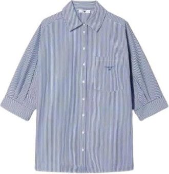 Twinset Femme, Blouses et Chemises, Bleu, Taille: 36 FR Chemise Popeline Ray&eacute;e avec Logo