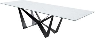 DELIFE Esszimmertisch Edge Keramik LaminamStatuarietto Wei&szlig; 300x100cm Mittelfu&szlig; Flachstahl Schwarz