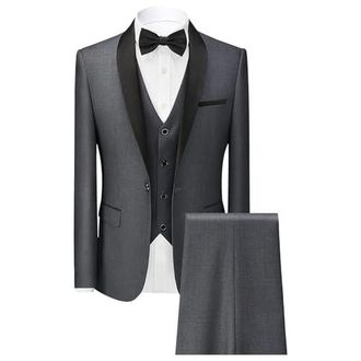 Generic Costume 3 pi&egrave;ces pour homme, coupe ajust&eacute;e, couleur unie, blazer, gilet, pantalon, ch&acirc;le, revers &agrave; un bouton, smoking, gris fonc&eacute;, 4XL