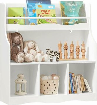 SoBuy KMB57-W B&uuml;cherregal f&uuml;r Kinder Kinderregal Aufbewahrungsregal mit 1 Ablage und 4 offenen F&auml;chern Spielzeugregal Kinderzimmer M&ouml;bel wei&szlig; bht ca