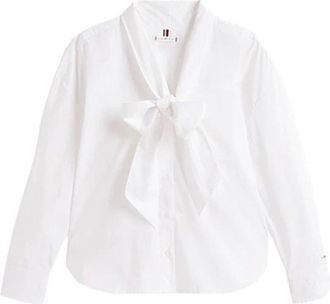 Tommy Hilfiger Femme, Blouses et Chemises, Blanc, Taille: 38 FR Poplin Bow Collar LS Shirt
