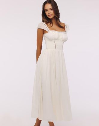 House of CB Thea - Voile-Maxikleid in Wei&szlig; mit Lochstickerei