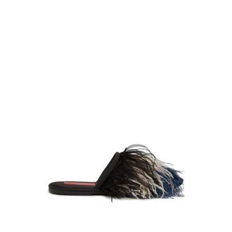 La DoubleJ Feder-Slipper - Bestickte Slip-ons mit Strau&szlig;enfedern - - Shoes - Damen - Schwarzk - S
