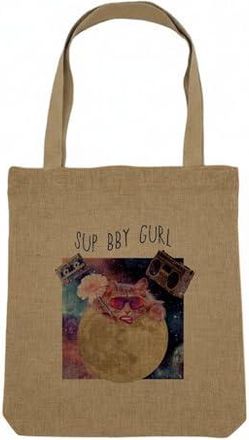 Fabulous Sac Shopping Tote Bag Aspect Lin - Sup Bby Girl Chat Collage Vintage Illustration Art Humour Parodie Animal Surreel Zoomer - Sac de Courses Toile Epai