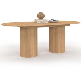 IDMarket Table &agrave; manger extensible ovale JULIETTE 6-10 personnes pieds cylindriques effet lattes 160-200 cm