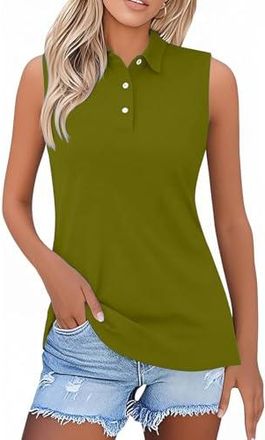 Generic Polo pour femme - Blanc - Sans manches - D&eacute;bardeur d&eacute;t&eacute; ample - L&eacute;ger - A&eacute;r&eacute; - T-shirt &eacute;l&eacute;gant - D&eacute;bardeur moderne - Sans manches - Tunique ample - Av