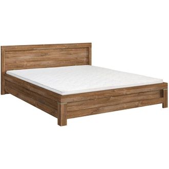 PEGANE Lit 180x200 lit double 2 personnes, coloris Ch&ecirc;ne stirling - Longueur 206 x Profondeur 196 x Hauteur 34-80 cm
