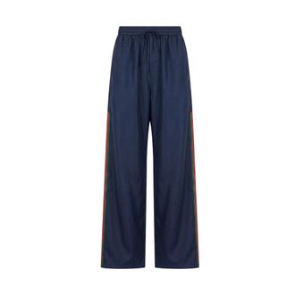 Gucci Technische Seidenpopeline-Hose mit Web-Streifen - - Trousers - Damen - Blau - L