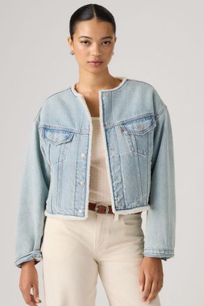 Levi's Collarless Shrunken 90s Sherpa Trucker Jacket - Femme - D&eacute;lavage Clair / Country Worn - L