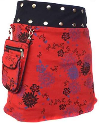 Gheri LITTLE KATHMANDU Jupe en Coton Courte R&eacute;versible avec Boutons-pression et Poche Amovible Motif Floral pour Femme - - Taille Unique