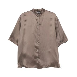Emporio Armani Hemdkragen Kurzarm-Shirt mit Satin-Finish - - Blouses & Shirts - Damen - Braun - XS