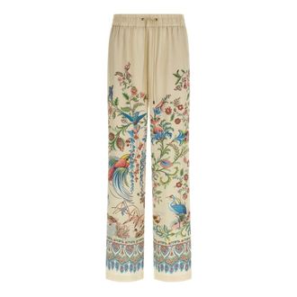 Etro Femme, Pantalons, Beige, Taille: 36 FR Pantalon Large avec Imprim&eacute; Flore et Faune Plac&eacute;