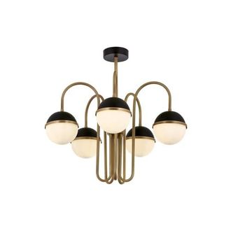 Opviq Modern Chandelier with Metal Body & Glass Cap, 70 cm Height, 60 cm Diameter | 5 x E27 Max 40W | Black & Vintage Colors, Glam & Scandinavian Design