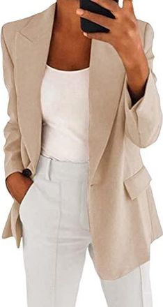 Onsoyours Femme Casual Blazer Business Pockets Boutons Manche Longue Costume Jackets Élégant OL Bureau Affaires Slim Fit Veste De Costume Jacket Manteau Abricot