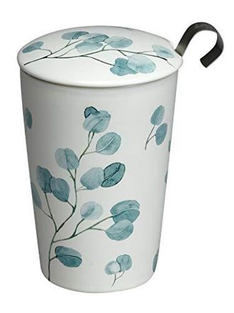 Eigenart Tasse &agrave; th&eacute; double paroi en porcelaine avec couvercle en porcelaine et infuseur &agrave; th&eacute; en acier inoxydable, 350 ml