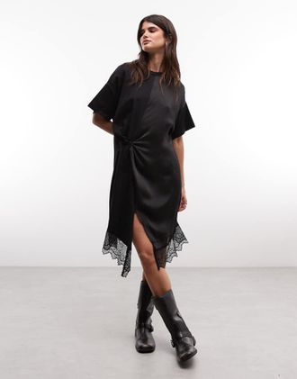 AllSaints robe courte en dentelle &agrave; manches courtes Lana bleu nuit