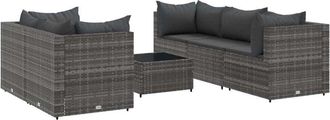 vidaXL 6-tlg. Garten-Lounge-Set mit Kissen Grau Poly Rattan - Vidaxl