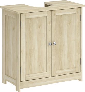 Kleankin Waschtischunterschrank f&uuml;r Badezimmer mit verstellbarer Ablage, Waschtischunterschrank mit U-f&ouml;rmiger Aussparung, moderner und platzsparender Badezimm