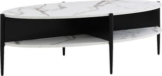 Vente-Unique Table Basse Ovale EVARO avec 4 niches de Rangement, Structure en MDF et m&eacute;tal, Finition Effet marbre Blanc et Noir, Design Moderne, id&eacute;ale pour Salon 