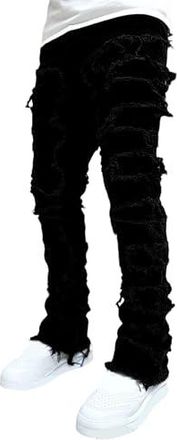 Generic Jean Noir d&eacute;chir&eacute; pour Homme Y2K, Coupe Slim, Style Skinny, d&eacute;chir&eacute;, us&eacute;, d&eacute;lav&eacute;, Tendance Streetwear Hip hop, Noir, Grande Taille