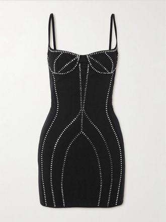 The Attico Minikleid Aus Jersey Mit Kristallen - Schwarz