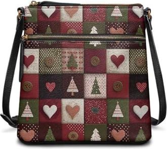 Coloranimal Petit sac &agrave; bandouli&egrave;re pour femme - Sac &agrave; main r&eacute;glable sur le th&egrave;me de No&euml;l - Sacoche zipp&eacute;e, No&euml;l &agrave; carreaux