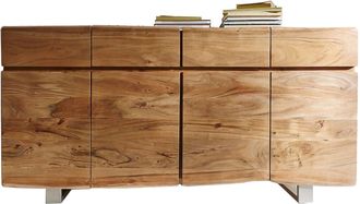 DELIFE Kommode Live-Edge Akazie Natur 172 cm 4 Schübe 4 Türen Baumkante Sideboard