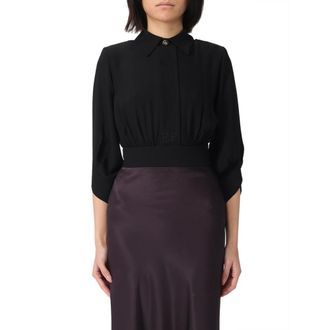 Elisabetta Franchi Femme, Blouses et Chemises, Noir, Taille: 38 FR Georgette Crop Shirt
