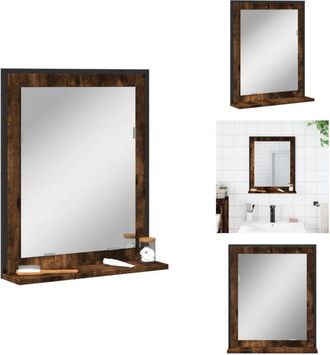 vidaXL Badspiegel mit Ablage R&auml;uchereiche 50x12x60 cm Holzwerkstoff - Badezimmerspiegel - Holzwerkstoff - Badschrank - Aufbewahrung Im Badezimmer - Spiegel
